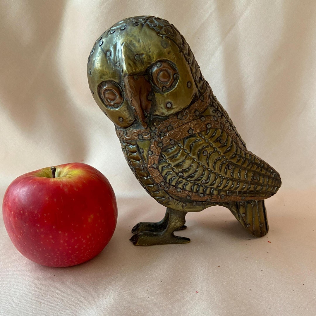 Antique Handmade Hammered Brass and Copper Owl Statue. Desktop or ...