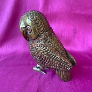Antique Handmade Hammered Brass and Copper Owl Statue. Desktop or ...