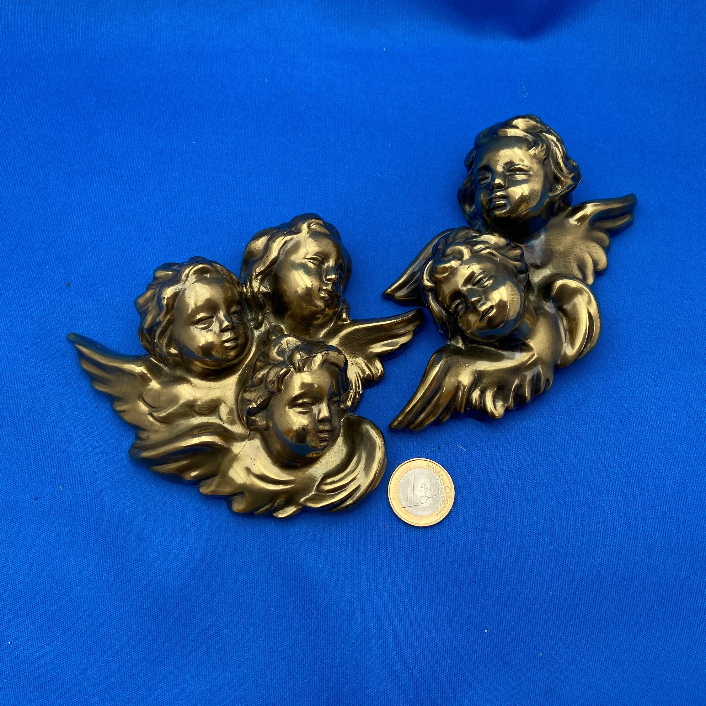 Set of 2 Vintage Bronzed Angel Heads / Cherubs. Portray 5 Angels. Cast ...