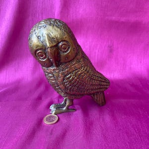Antique Handmade Hammered Brass and Copper Owl Statue. Desktop or ...