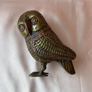 Antique Handmade Hammered Brass and Copper Owl Statue. Desktop or ...