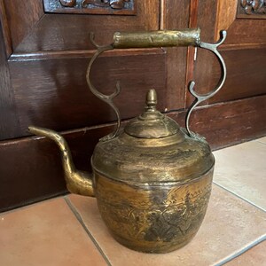 Huge Antique Moroccan Tea Kettle, Hammered Brass and Bronze. Hand ...