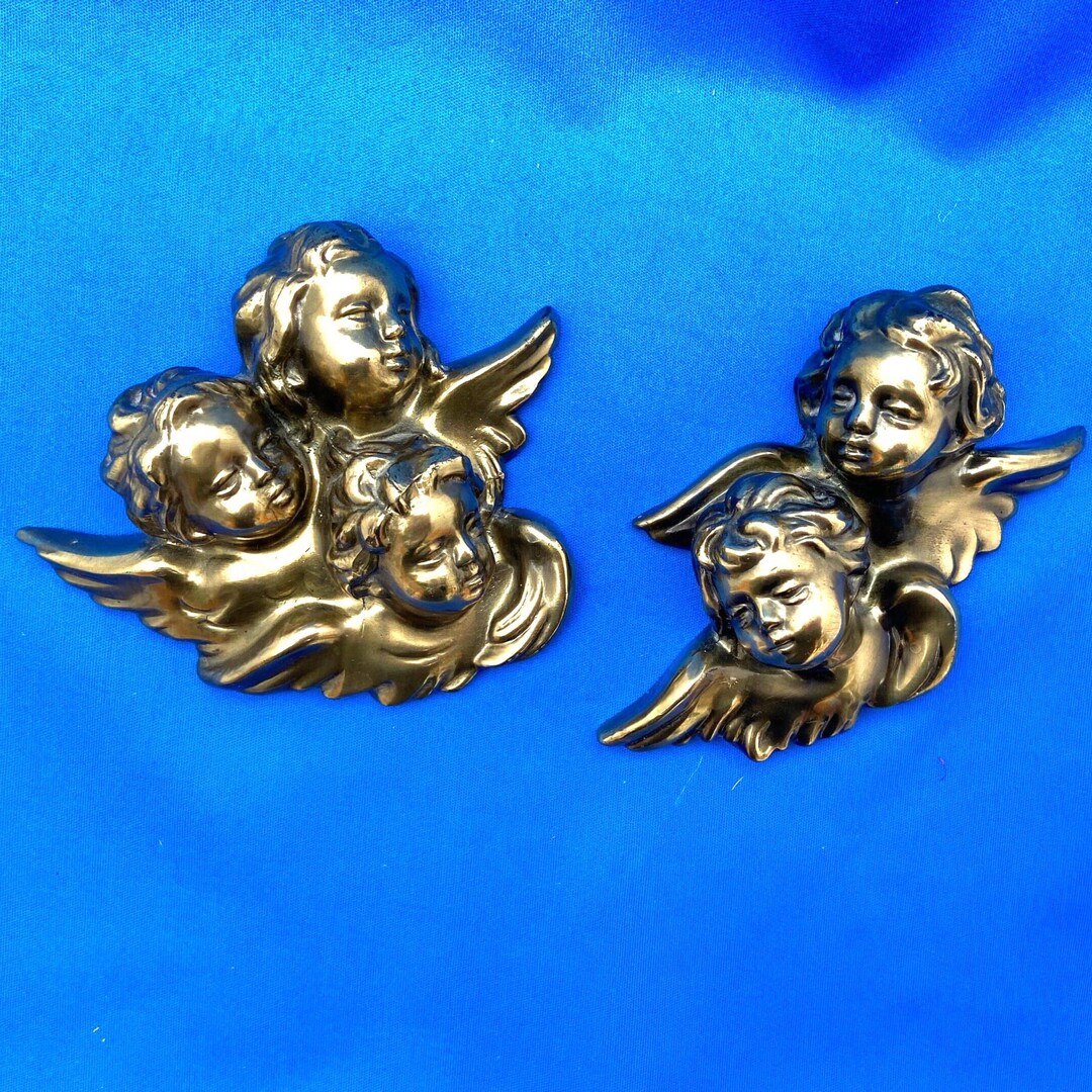 Set of 2 Vintage Bronzed Angel Heads / Cherubs. Portray 5 Angels. Cast ...