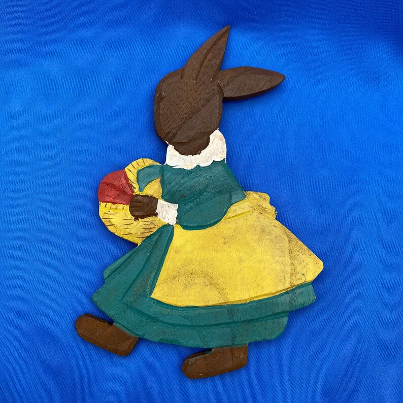 Vintage Hand Carved and Painted German Easter Ornament. Mrs. Rabbit ...