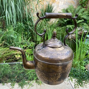 Huge Antique Moroccan Tea Kettle, Hammered Brass and Bronze. Hand ...