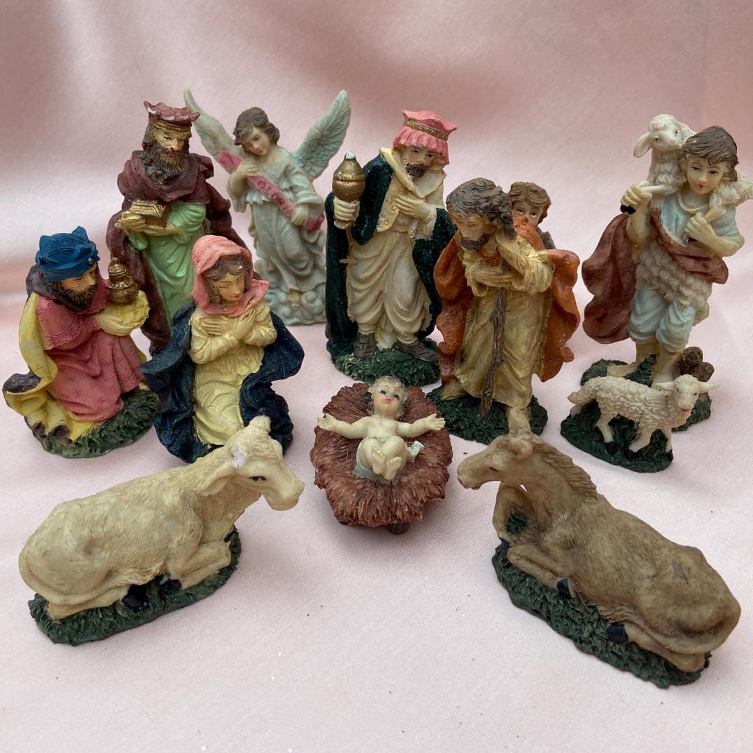 Vintage Set of German Hand Painted Polystone Nativity Figurines 12 ...