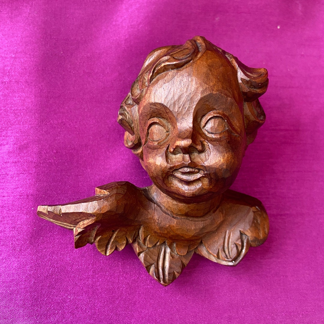 Vintage German Hand Carved Angel Head / Baroque Style Cherub Head With ...