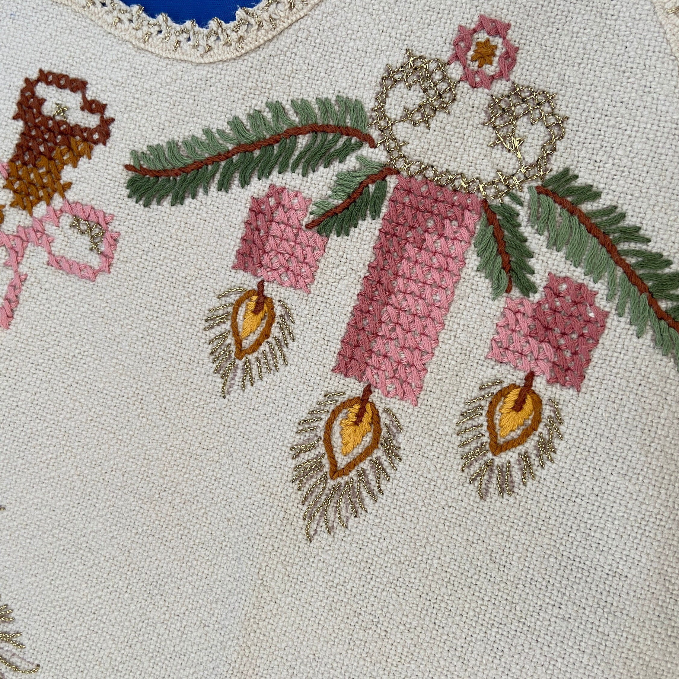 Vintage German Handmade Cross Stitch Small Round Christmas Table Cloth ...