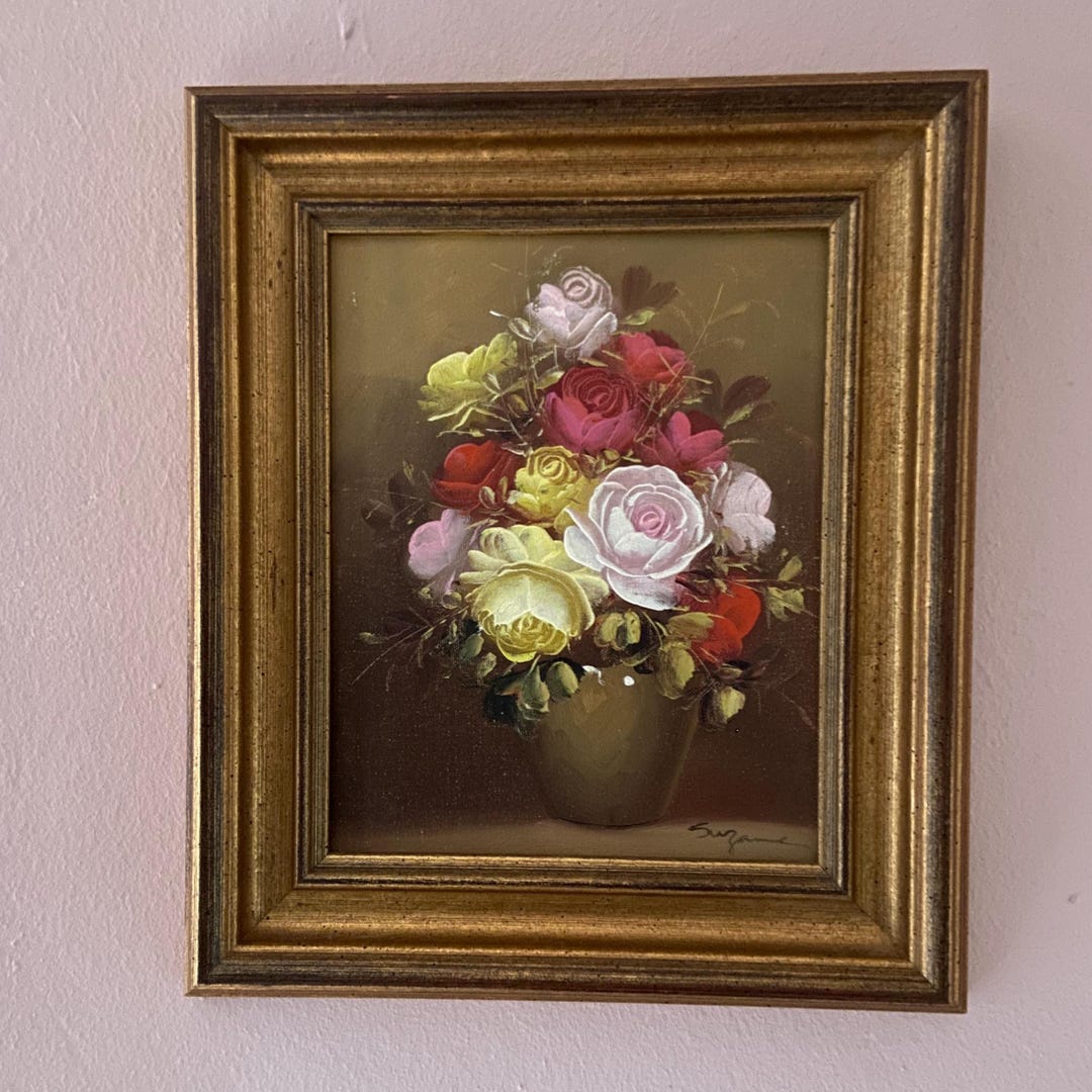 Vintage German Original Still Life Oil Painting: Bouquet of Flowers in ...