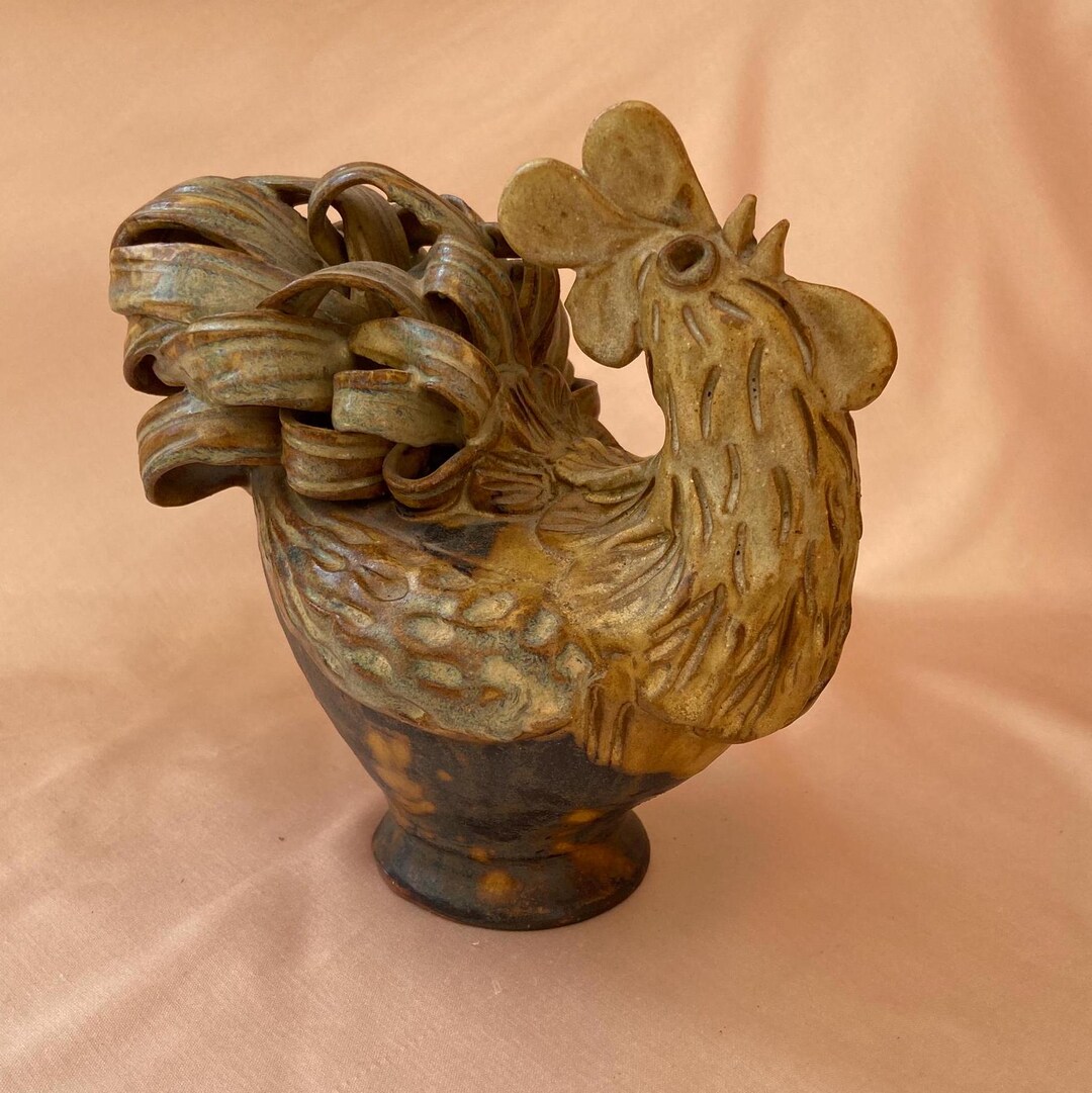 Vintage German Studio Pottery Large Ceramic Rooster Figurine With ...