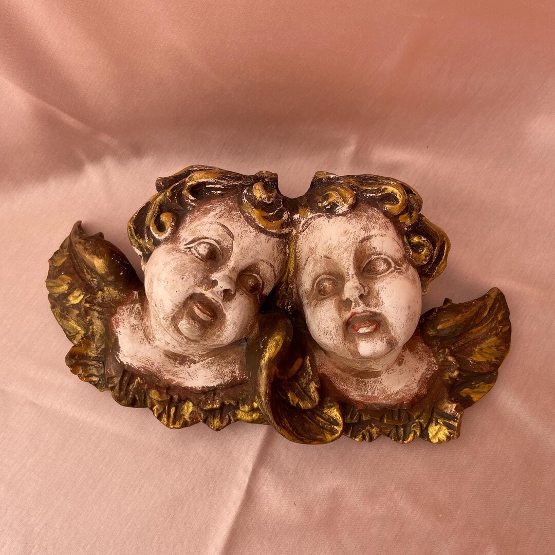 Vintage German Ceramic Cherubs / Large Kitsch Angel Heads. Hand Painted ...