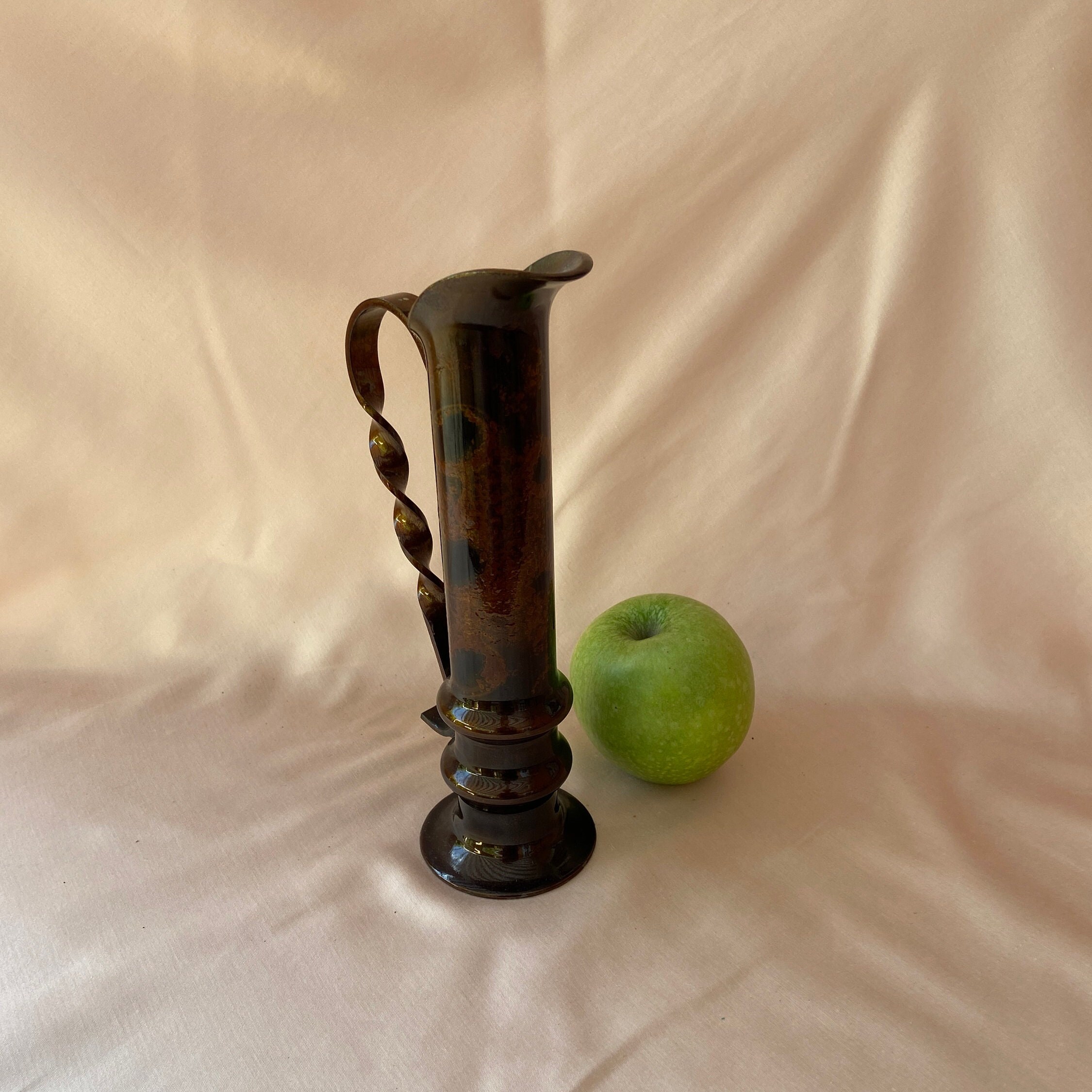 Mid Century East German Brutalist Vase, Recycled Copper and Iron. Pitcher Vase. German ...