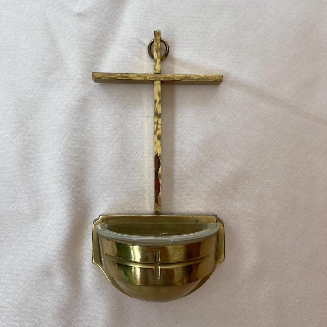 Vintage German Hammered Solid Shiny Brass Holy Water Basin / Font for ...