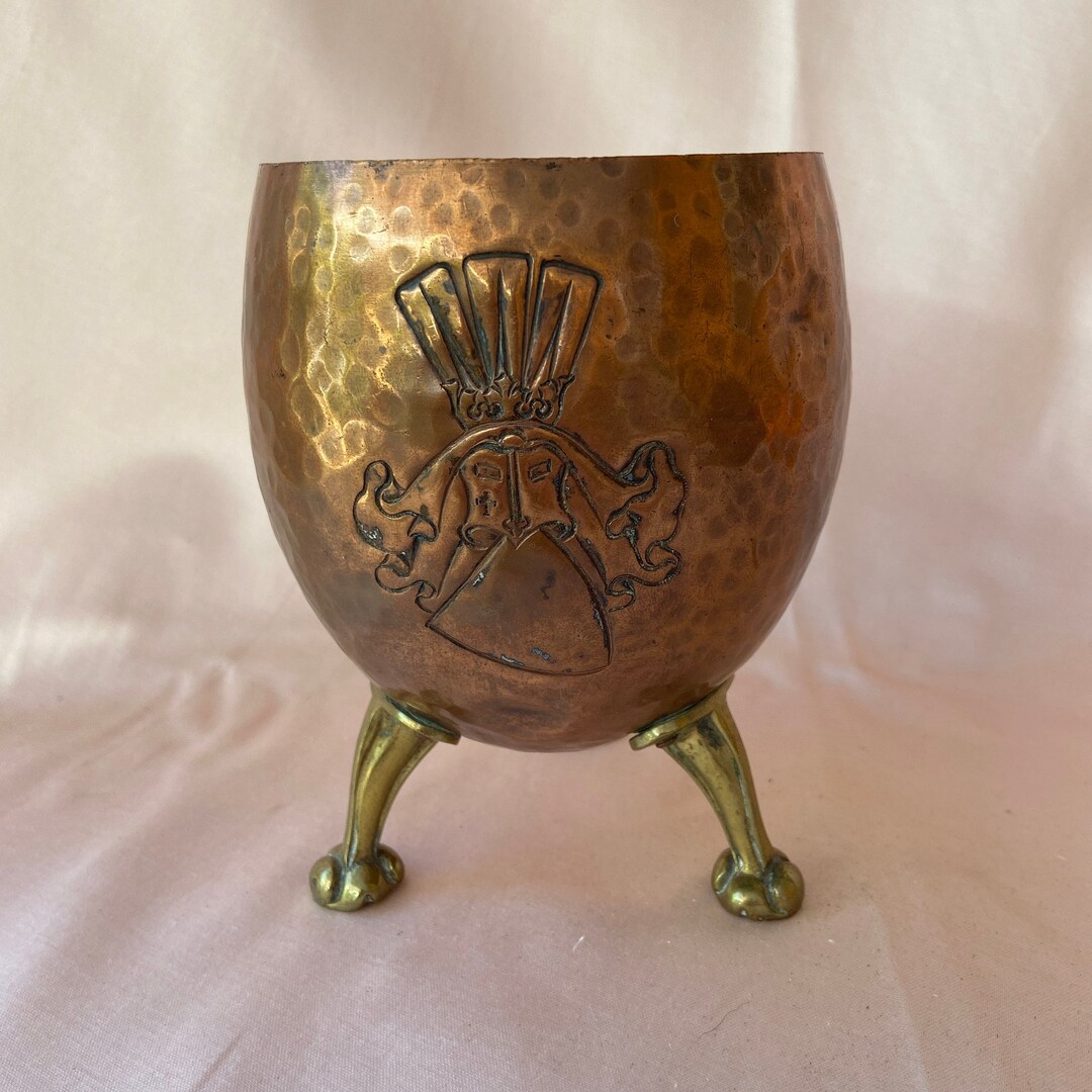 Antique German Arts & Crafts / Art Nouveau Solid Brass and Hammered ...