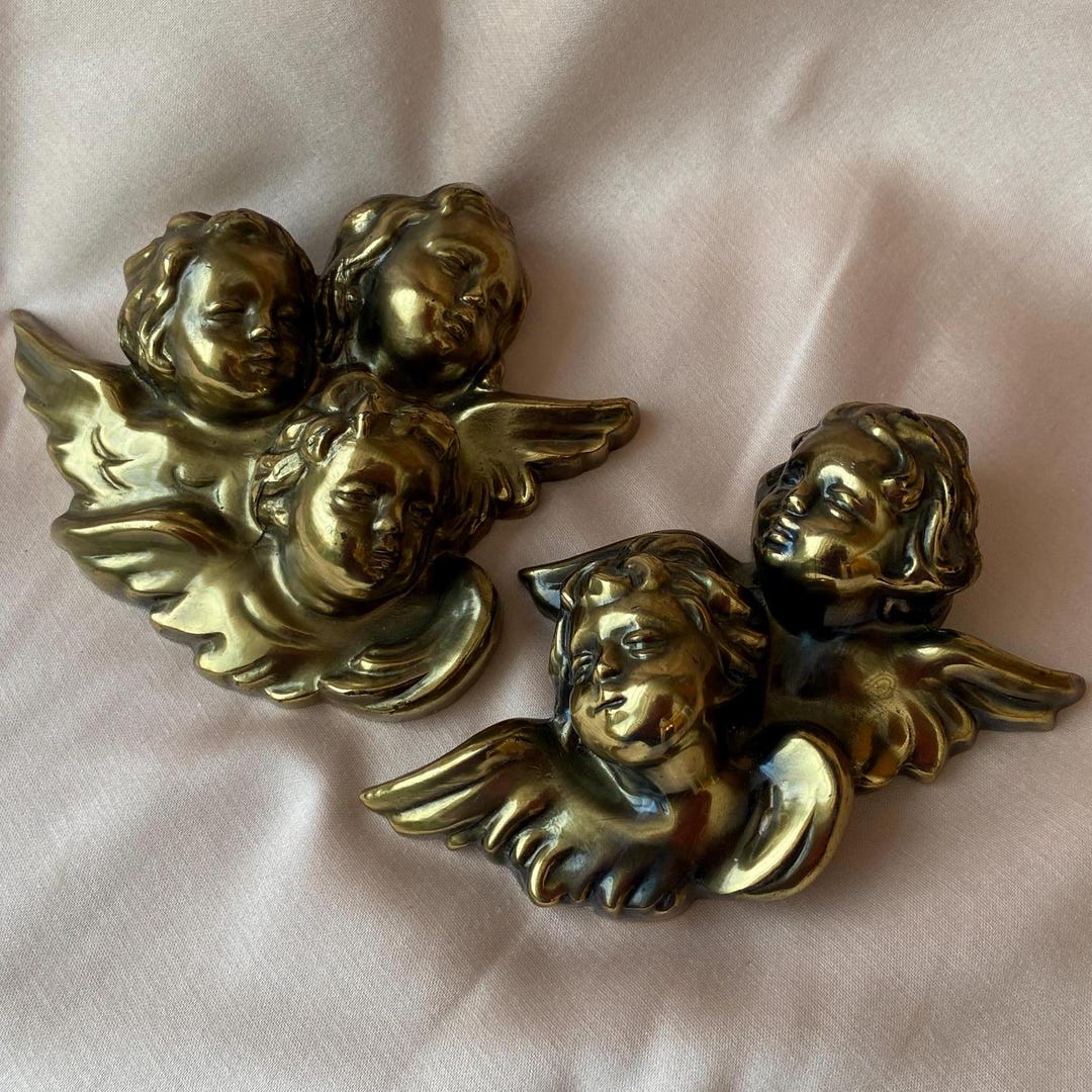 Set of 2 Vintage Bronzed Angel Heads / Cherubs. Portray 5 Angels. Cast ...