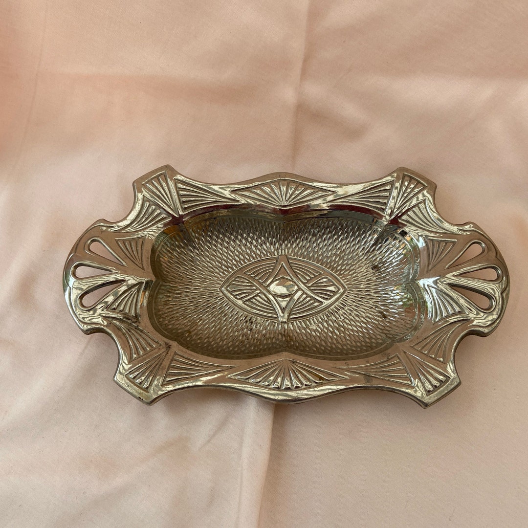 Antique German Art Deco Metal Decorative Openwork Serving Plate, Silver ...