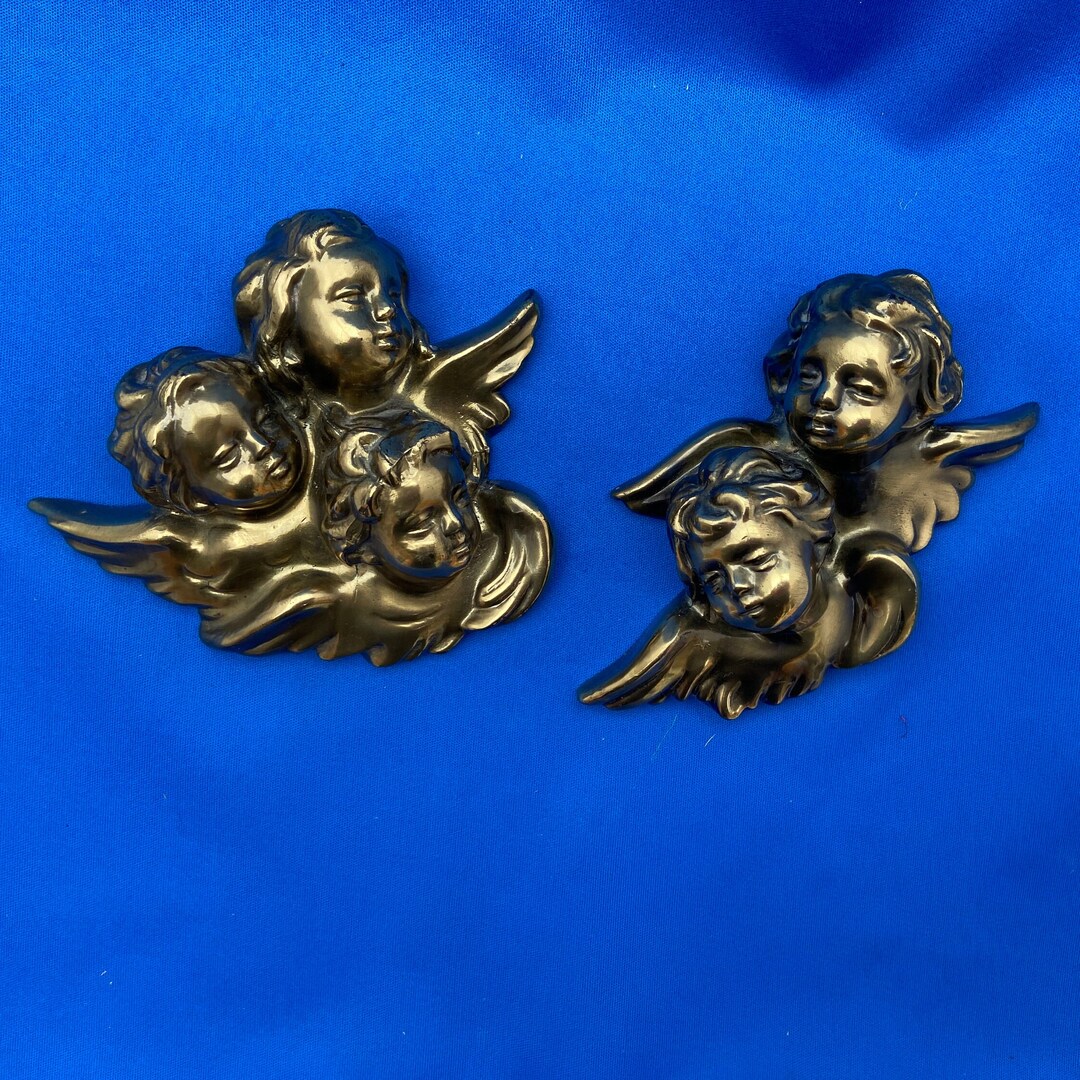 Set of 2 Vintage Bronzed Angel Heads / Cherubs. Portray 5 Angels. Cast ...