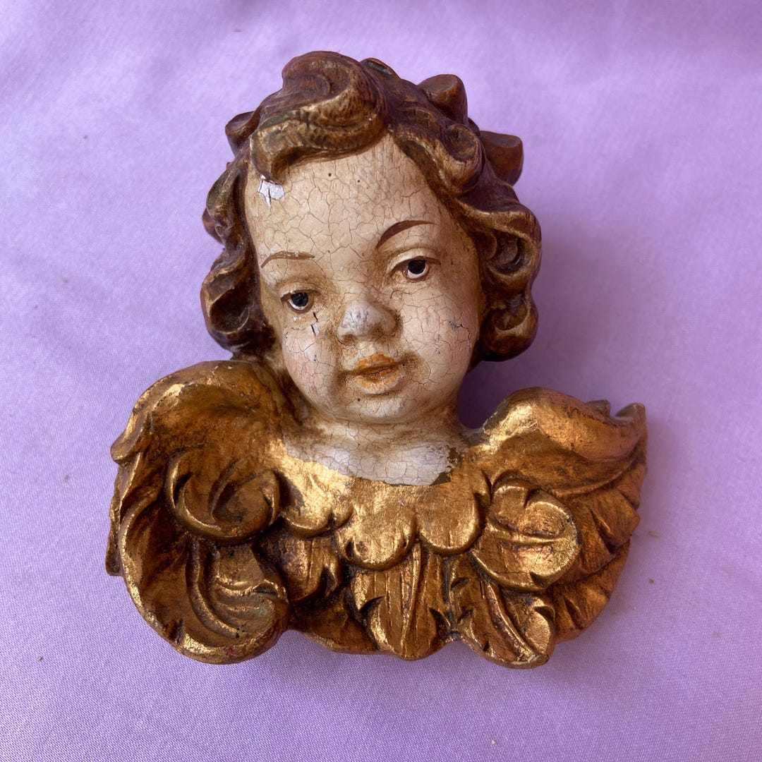 Vintage Italian Polychrome & Gold Leaf Wooden Wall Angel Head, 12 Cm - Etsy