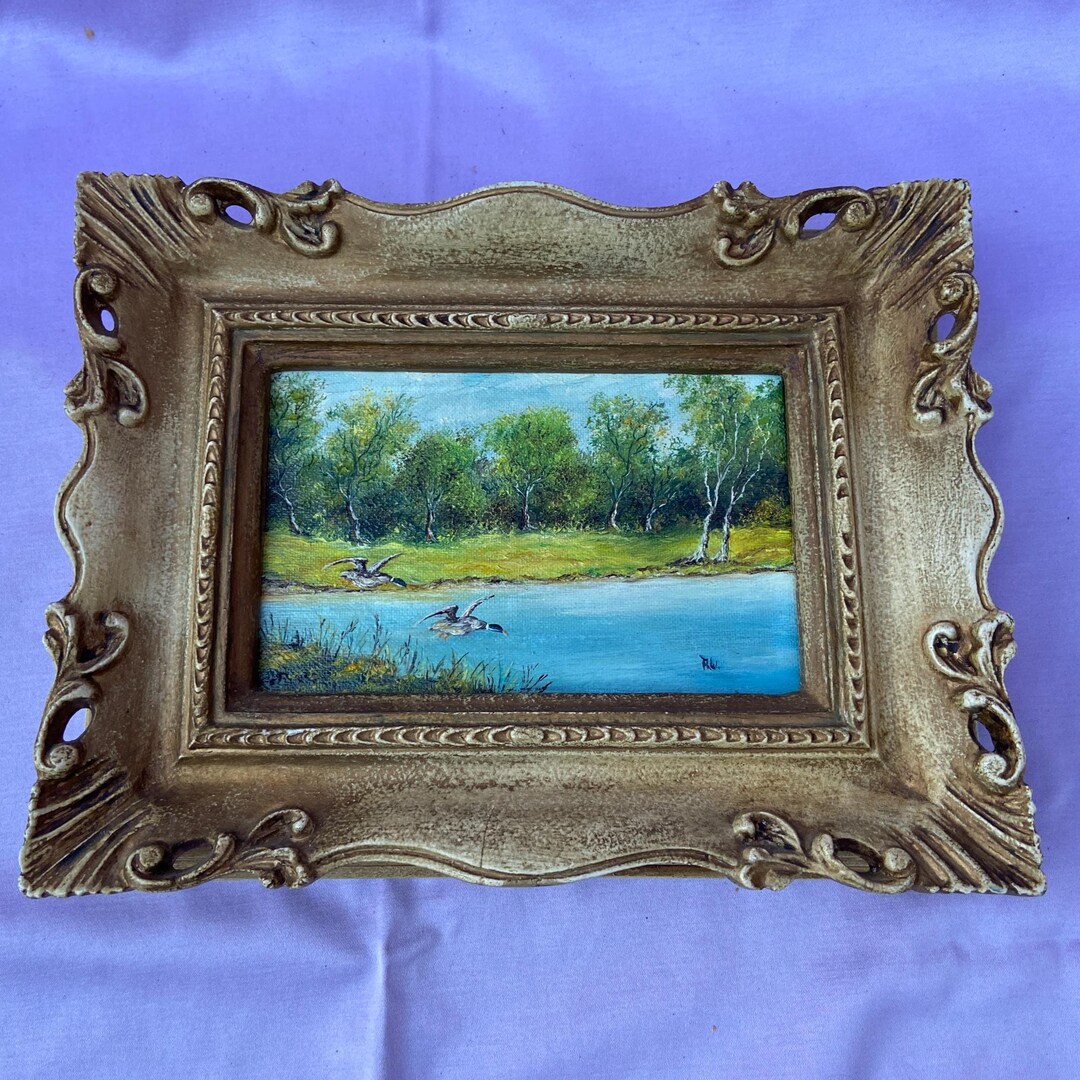 Vintage Original German Landscape Oil Painting in Baroque Frame ...
