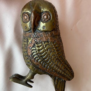 Antique Handmade Hammered Brass and Copper Owl Statue. Desktop or ...
