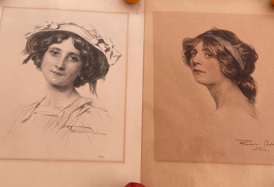 Antique Belle Epoque Lithograph Drawing: Elegant Ladies, Hermann Fenner ...