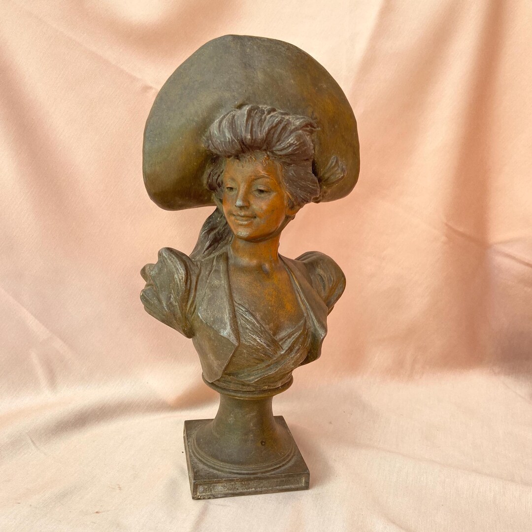 Antique Belle Epoque Bronzed Spelter Sculpture - Lady With Hat - Rare ...