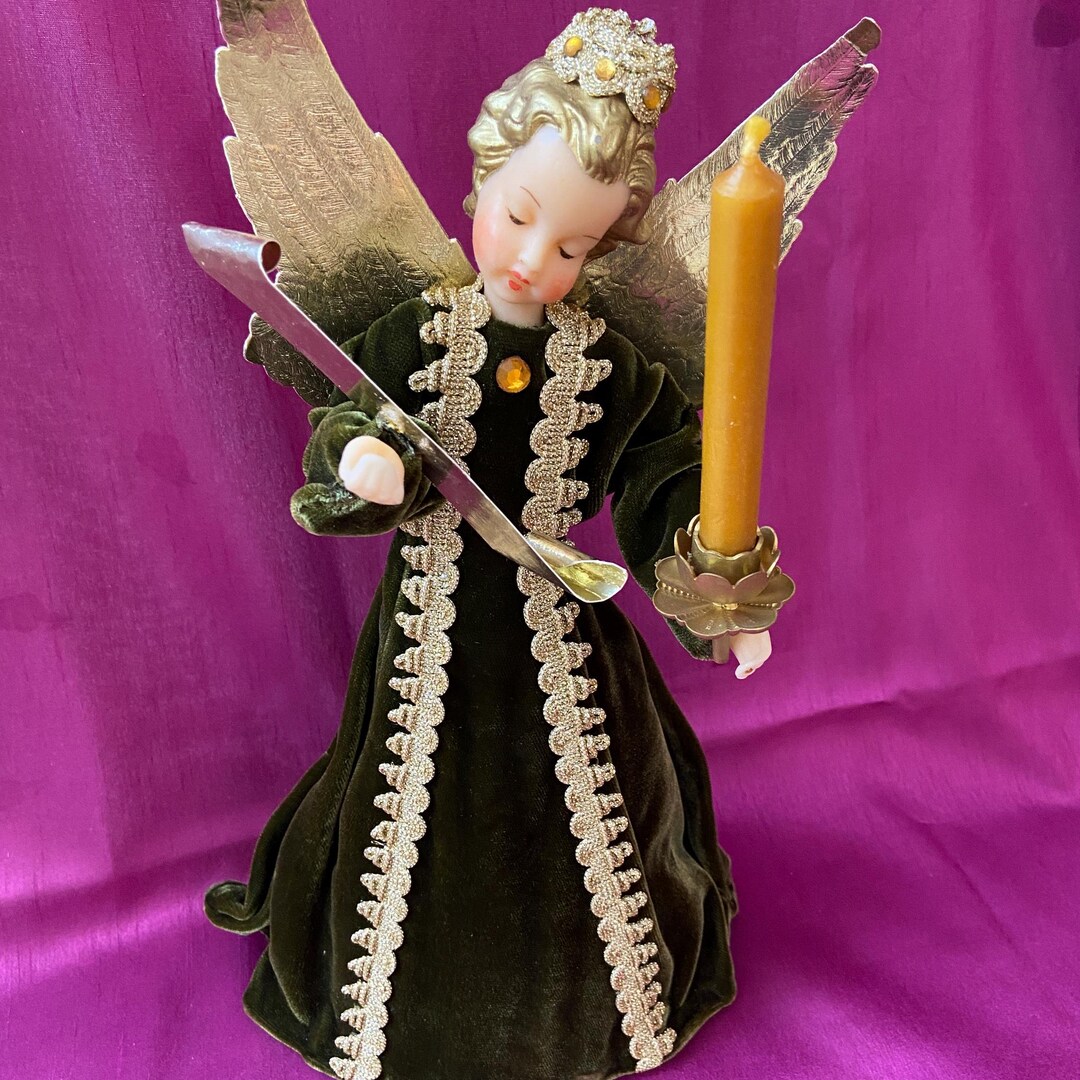 Large Vintage German Wax Angel Tree Topper - Koestl. Rare. Holds Candle ...