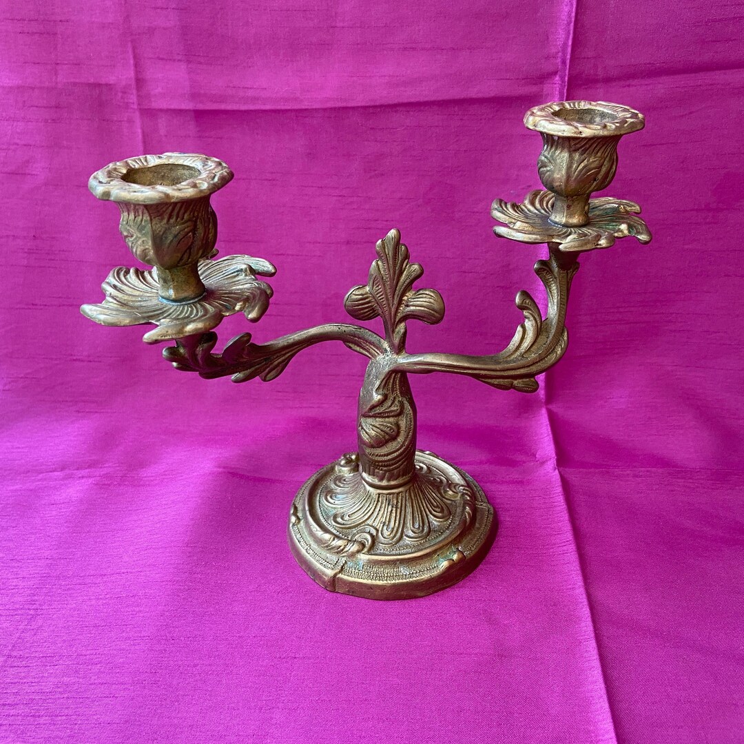 Vintage Solid Brass 2-arm Candelabra / Candle Stick Holder. French ...
