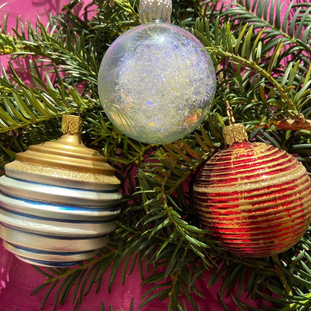 3 Vintage German Christmas Tree Ornaments. Glass Kugeln. 2 Rare Mercury ...