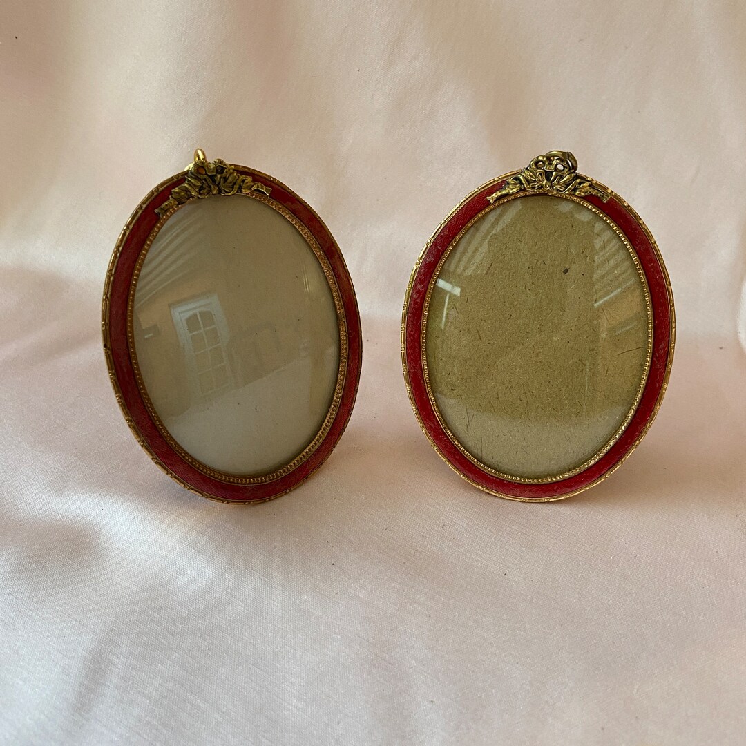 Antique Matching Pair of Small Red Oval Frames. French Empire Style ...