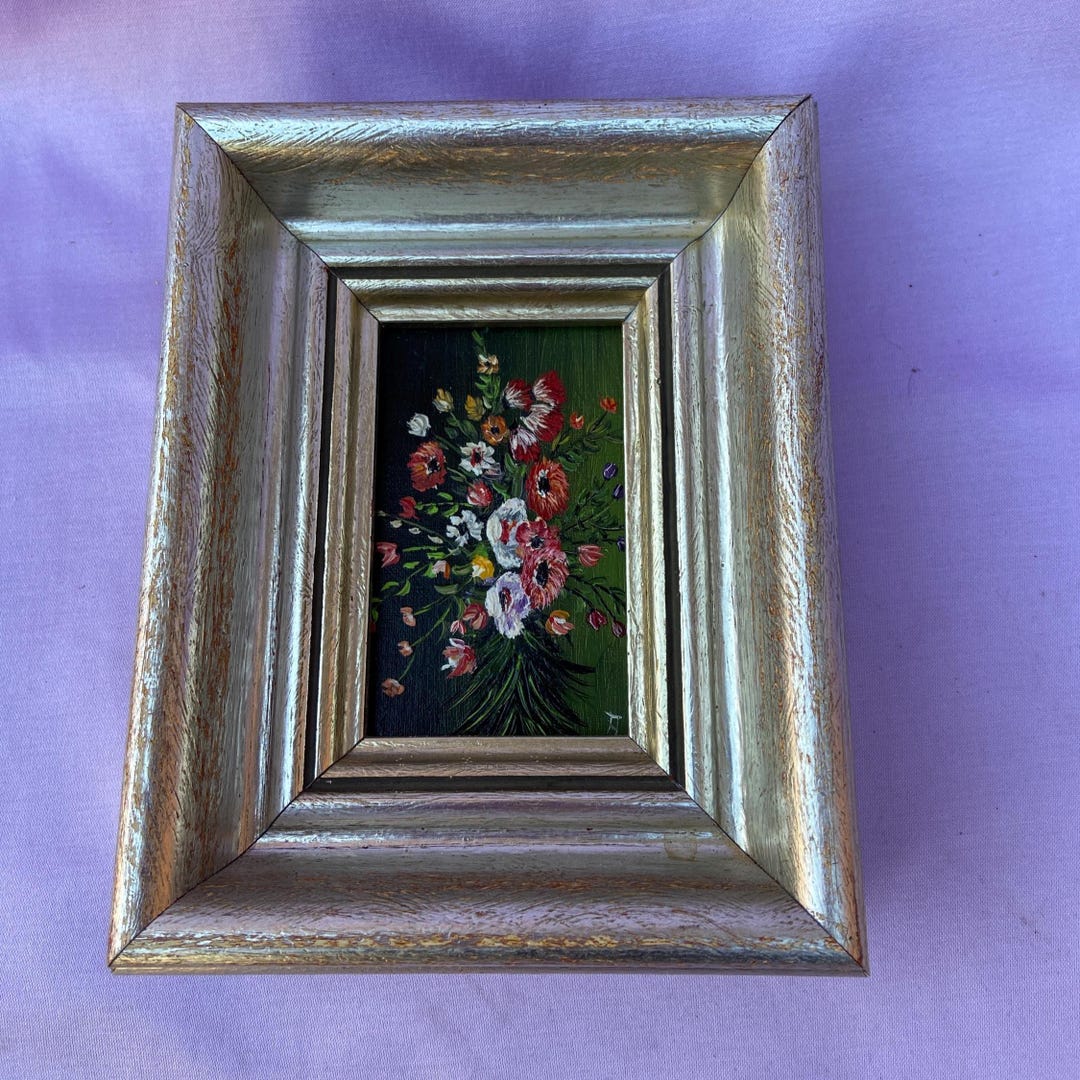 Antique German Original Still Life Oil Painting: Wildflower Bouquet ...