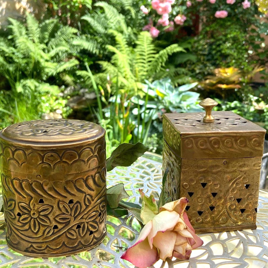 Vintage Pierced Brass Potpourri Box, Lidded Box for Room Fragrance ...