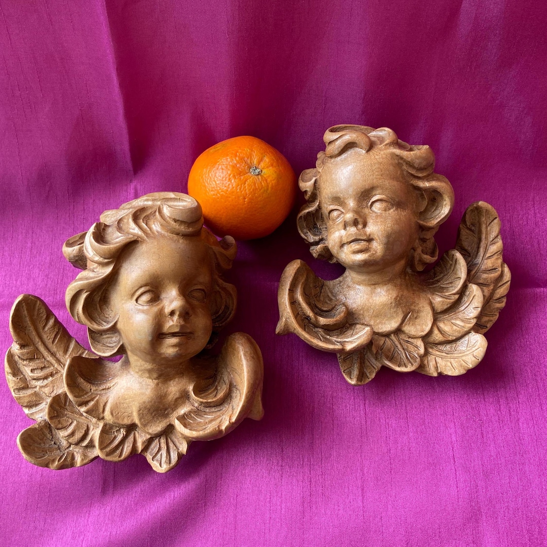 Large Pair of Vintage Italian Angel Heads. Baroque Style Cherub Heads ...
