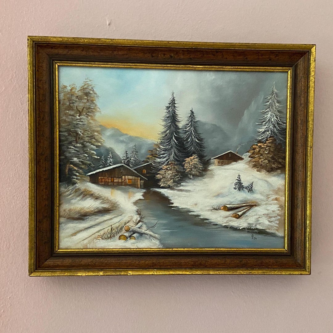 Original German Oil Painting: Alpine Winter Landscape, Signed Heimbach ...