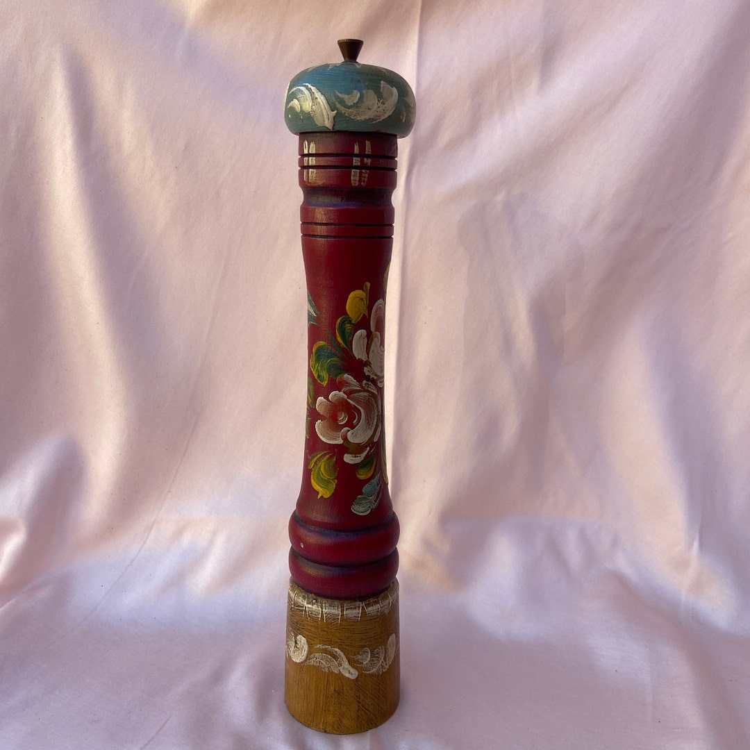 Tall Vintage Bavarian Pepper Mill With Bauernmalerei. Hand Carved and ...