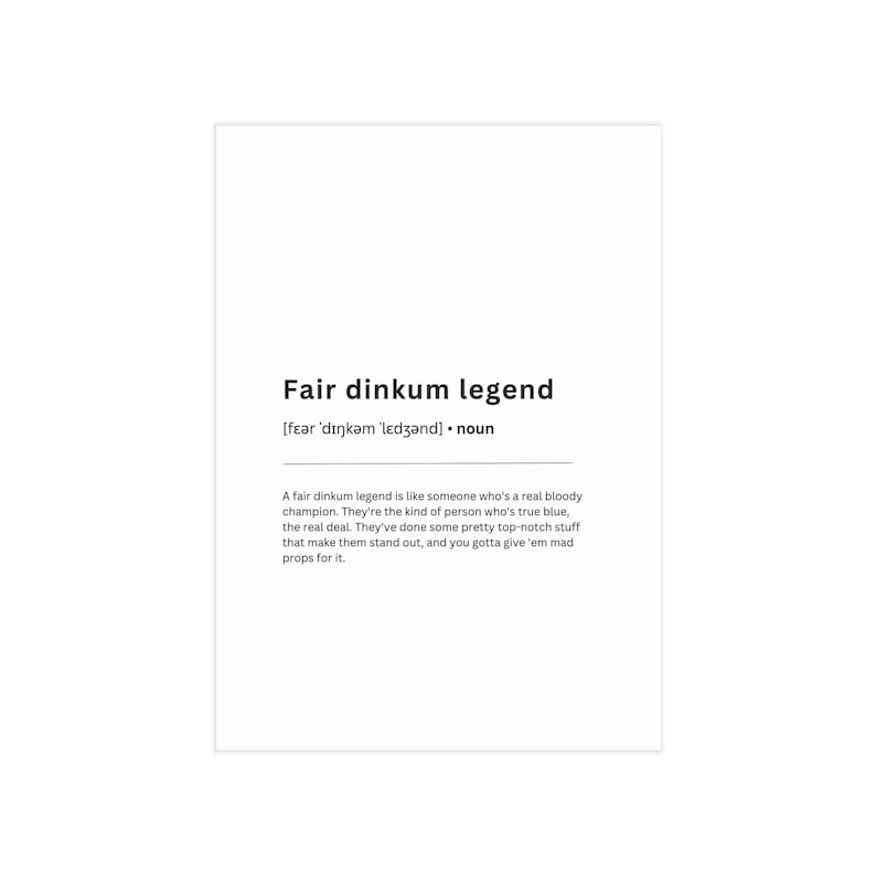 Funny Bogan Australian Phrase Fair Dinkum Legend Definition Poster Gift ...