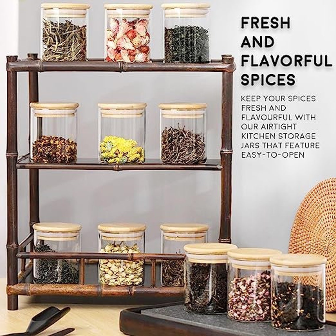 Premium Glass Jars With Bamboo Lids Set 12-pack 200ml Spice Containers ...