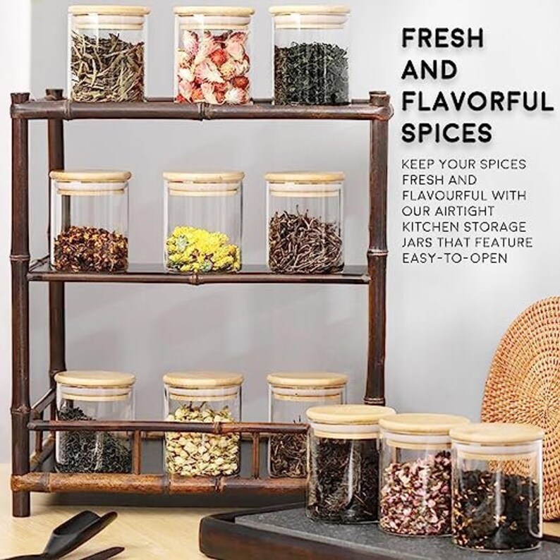 Premium Glass Jars With Bamboo Lids Set 12-pack 200ml Spice Containers ...