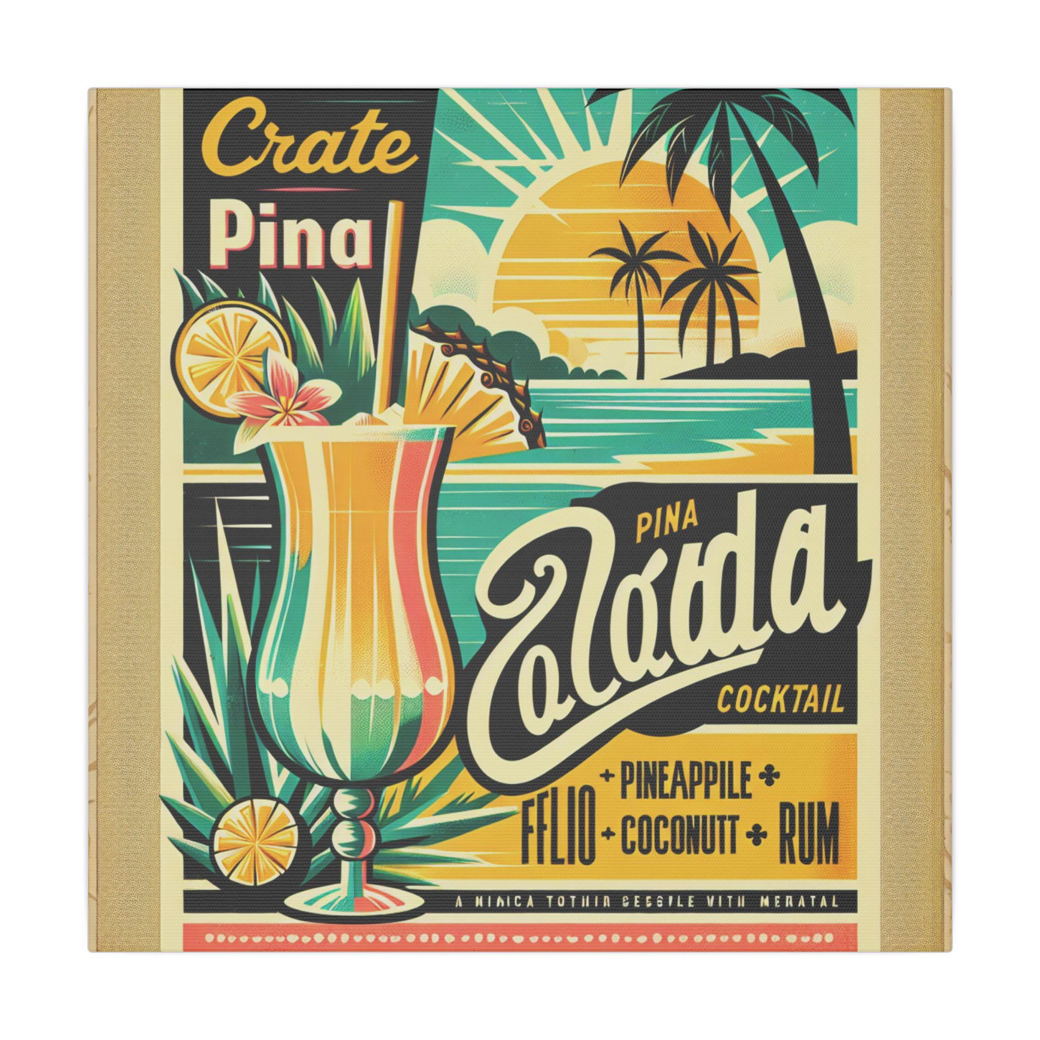 Canvas Print, Vintage Pina Colada Cocktail Art, 1950s Style Wall Art ...