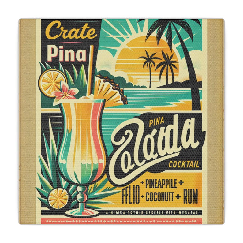 Canvas Print, Vintage Pina Colada Cocktail Art, 1950s Style Wall Art ...