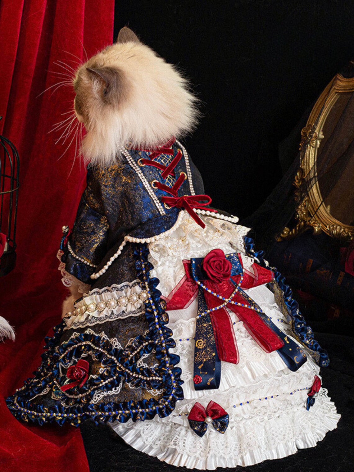 Royal Sapphire Pet Clothes, Luxury Handmade Pet Accessory, Rococo Cat ...