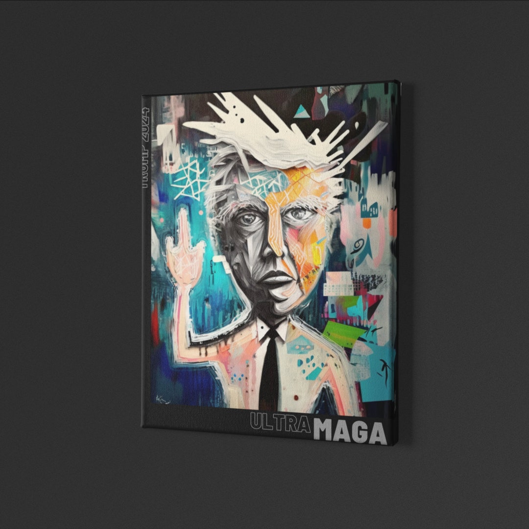 Contemporary Abstract Canvas Wall Art Print of Donald Trump With Middle ...