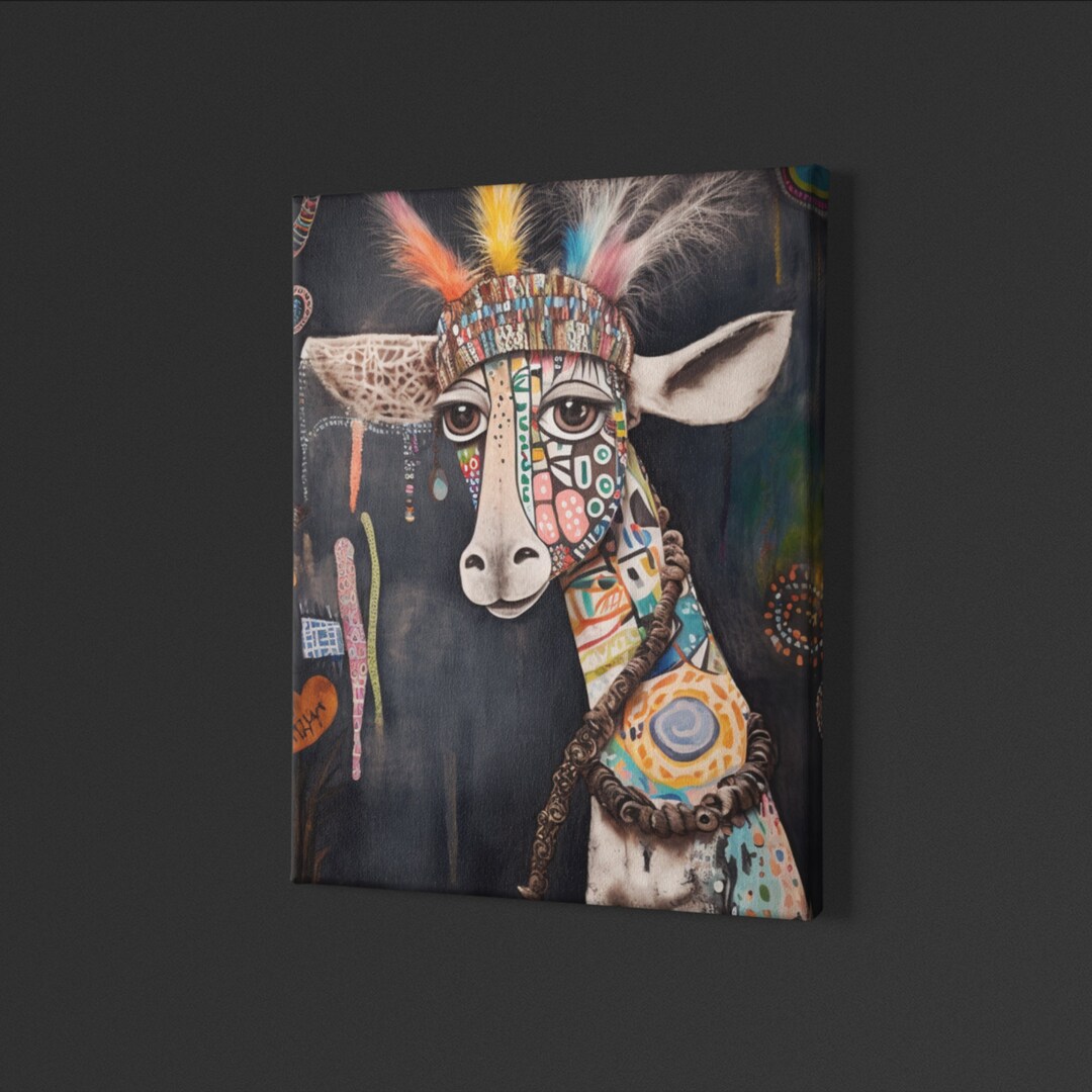 Boho Style Super Cute Giraffe Canvas Wall Art Print Premium Quality ...