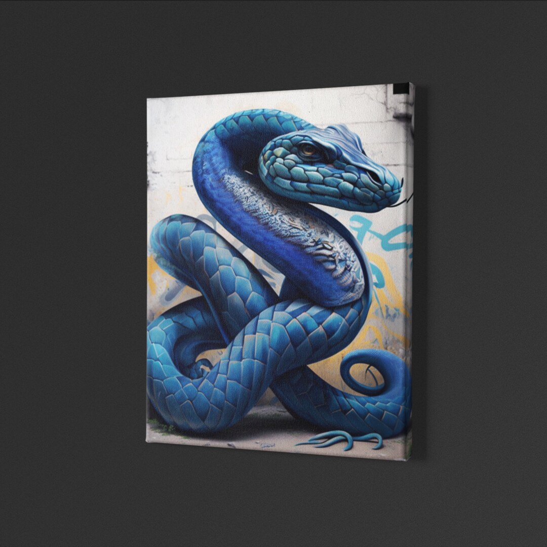 Exotic Blue Snake Graffiti Canvas Print - A Vibrant and Bold Artwork ...