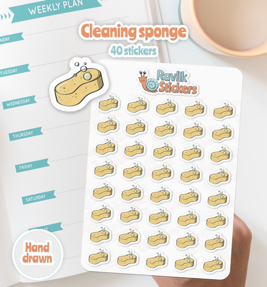 Planner Sticker Sheet: Cleaning Chores Hand Drawn Illustration, Agenda ...