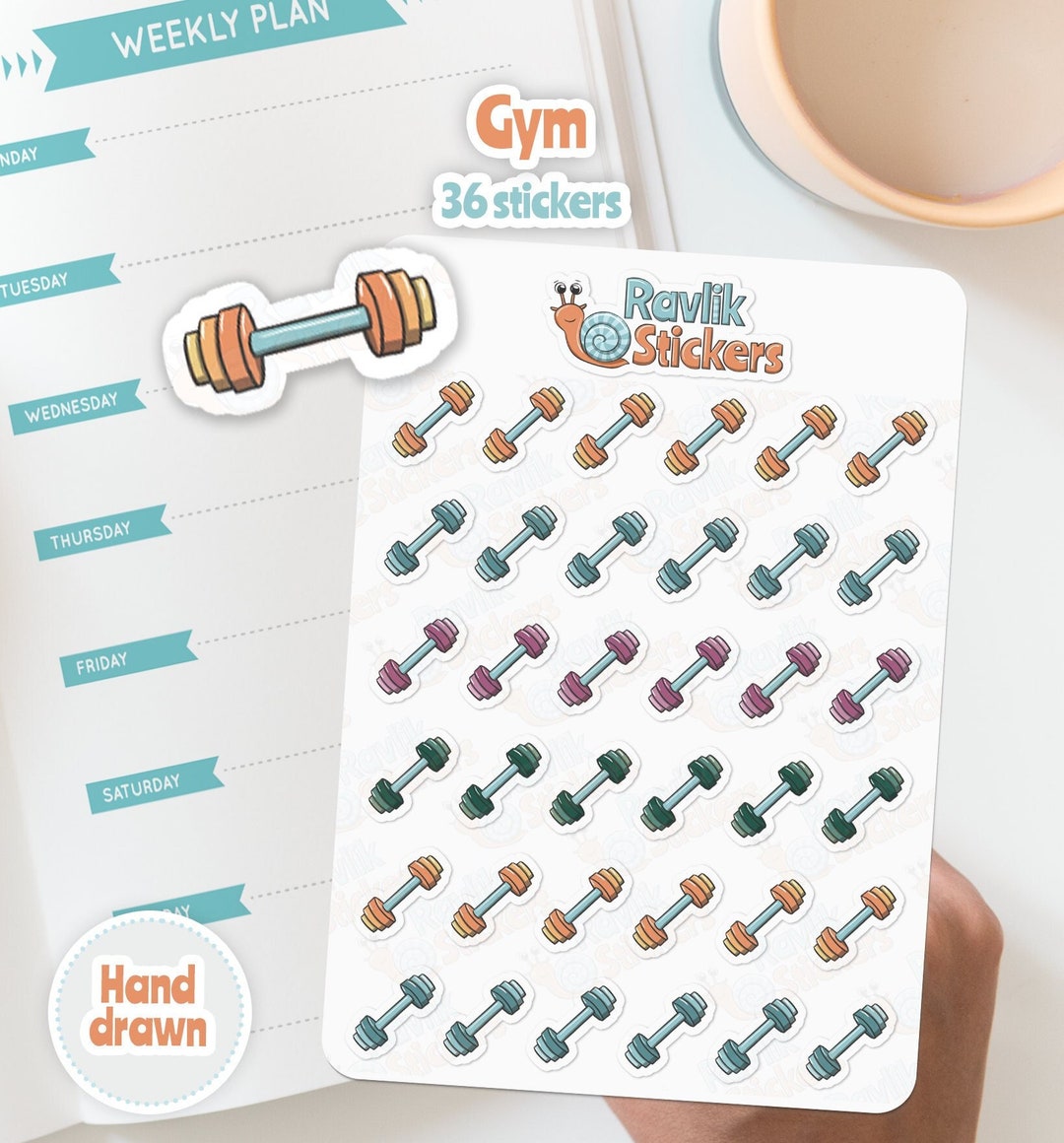 Planner Sticker Sheet: Gym Sport Barbell Dumbbell Exersize, Printed ...