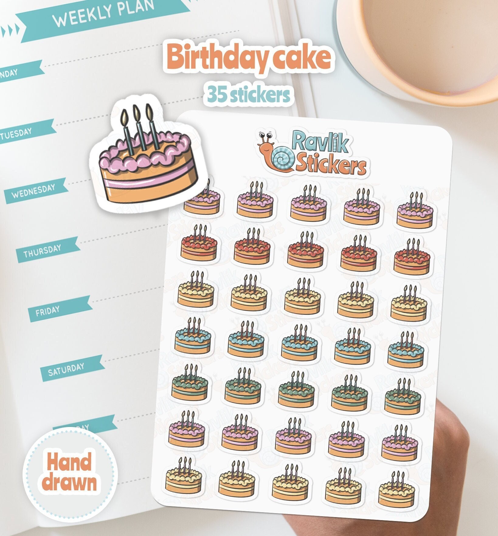 Planner Sticker Sheet: Birthday Cake Celebration Printed - Etsy