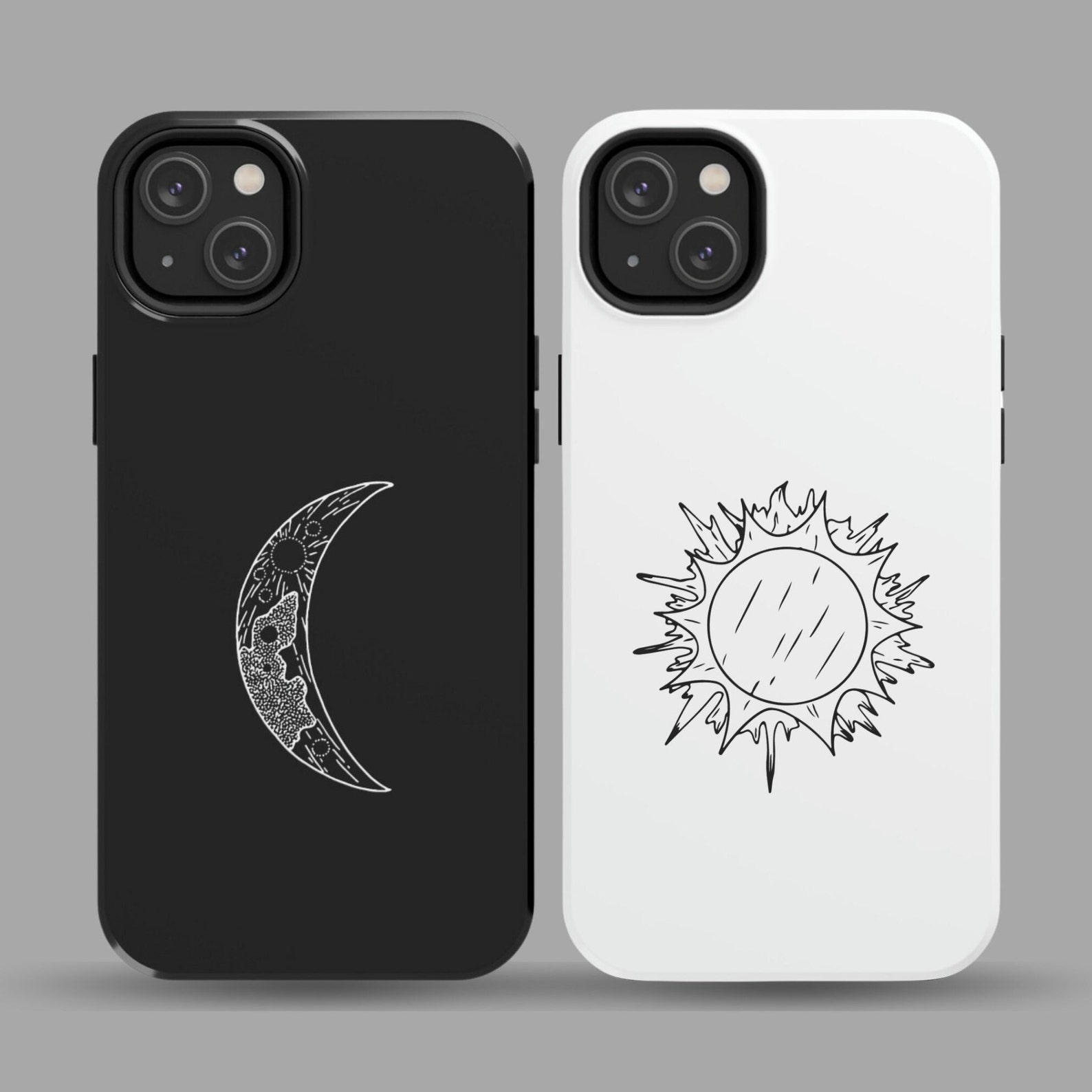 Valentines Day Gift matching Couple Phone Cases the Sun and Moon - Etsy