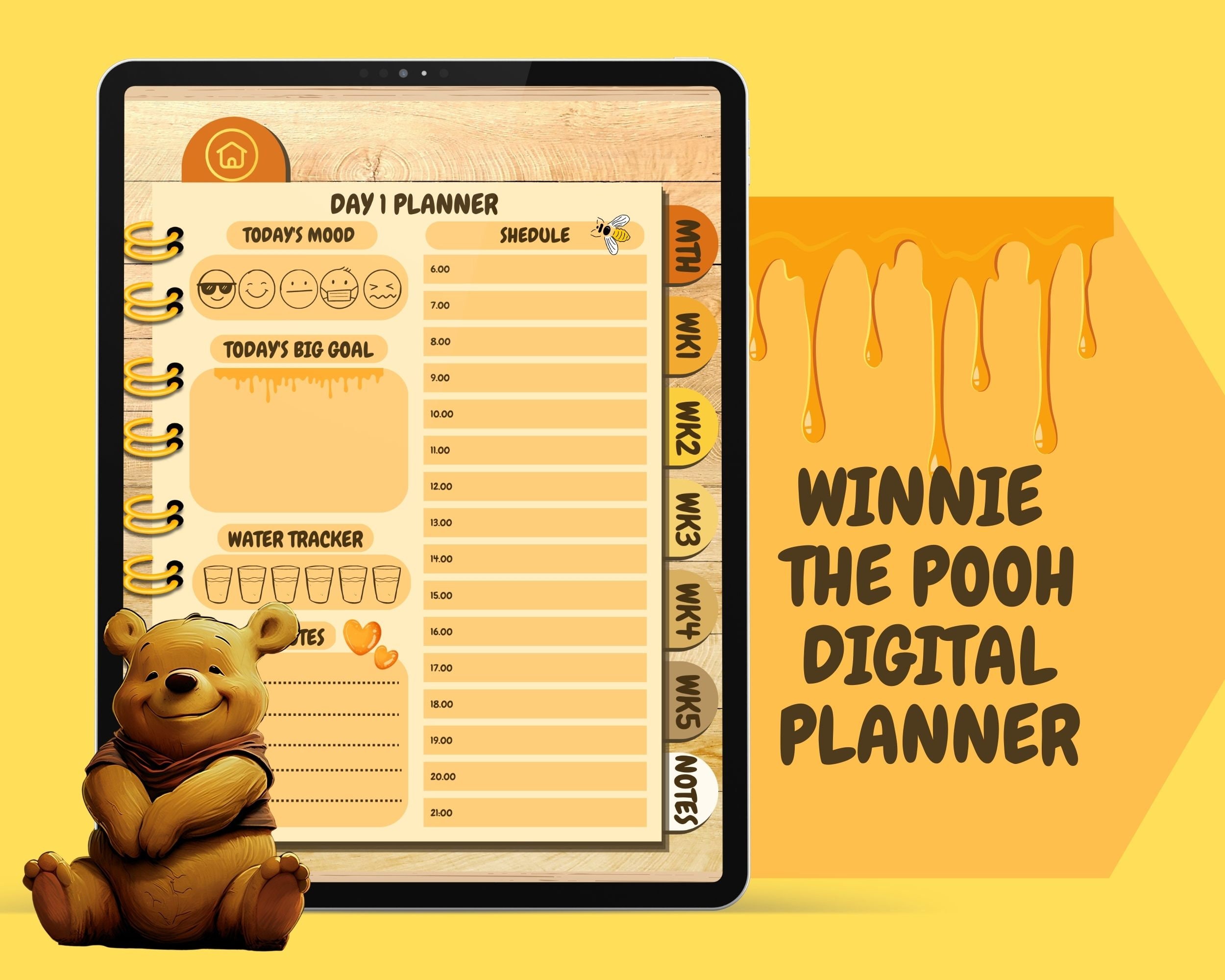 Undated Digital Planner With Winnie the Pooh - Monthly, Weekly, and ...