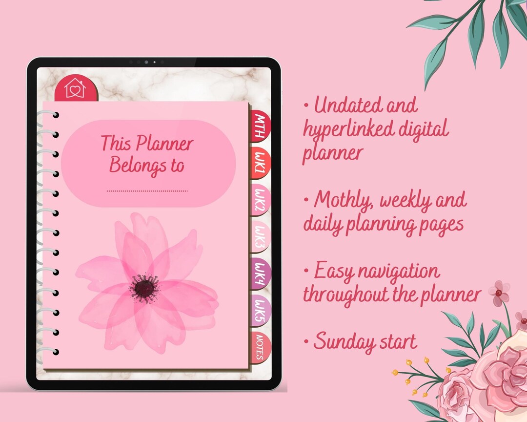 Blooming Petals: Undated Digital Planner With Floral Pinky Theme ...